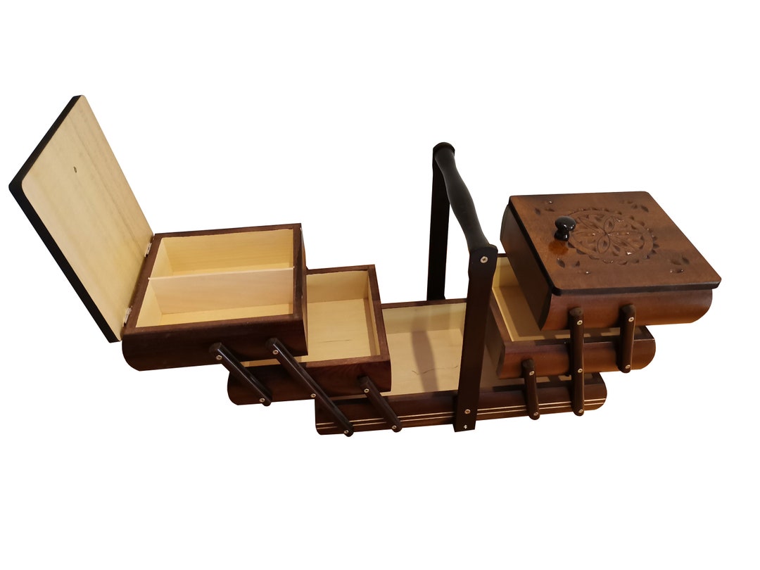 Fold Out Box for Craft and Art Supplies, Dark Brown Sewing Box Made ...
