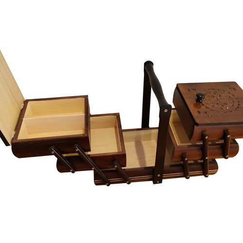 Fold Out Box for Craft and Art Supplies Dark Brown Sewing Box - Etsy