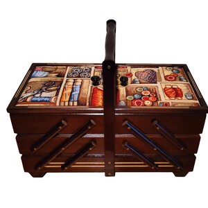 Large Sewing Box in Dark Brown Colour, Wooden Storage Box for Jewelry ...