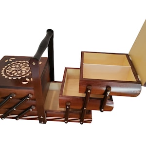 Wooden Sewing Box Made From Natural Wood, Dark Brown Wooden Box for ...