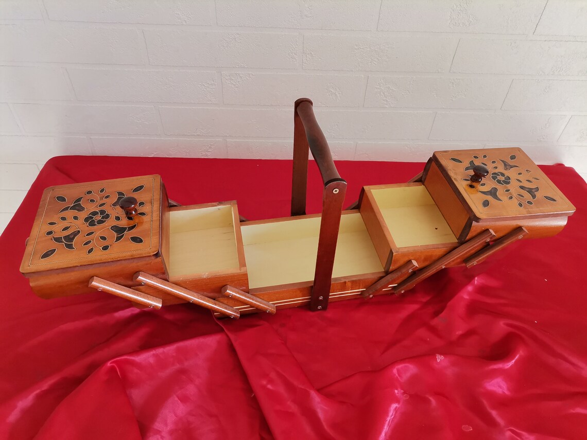 Brown sewing box made from wood wooden sewing caddy | Etsy