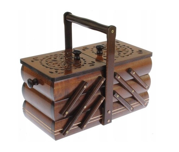 Fold out box for craft and art supplies dark brown sewing box | Etsy