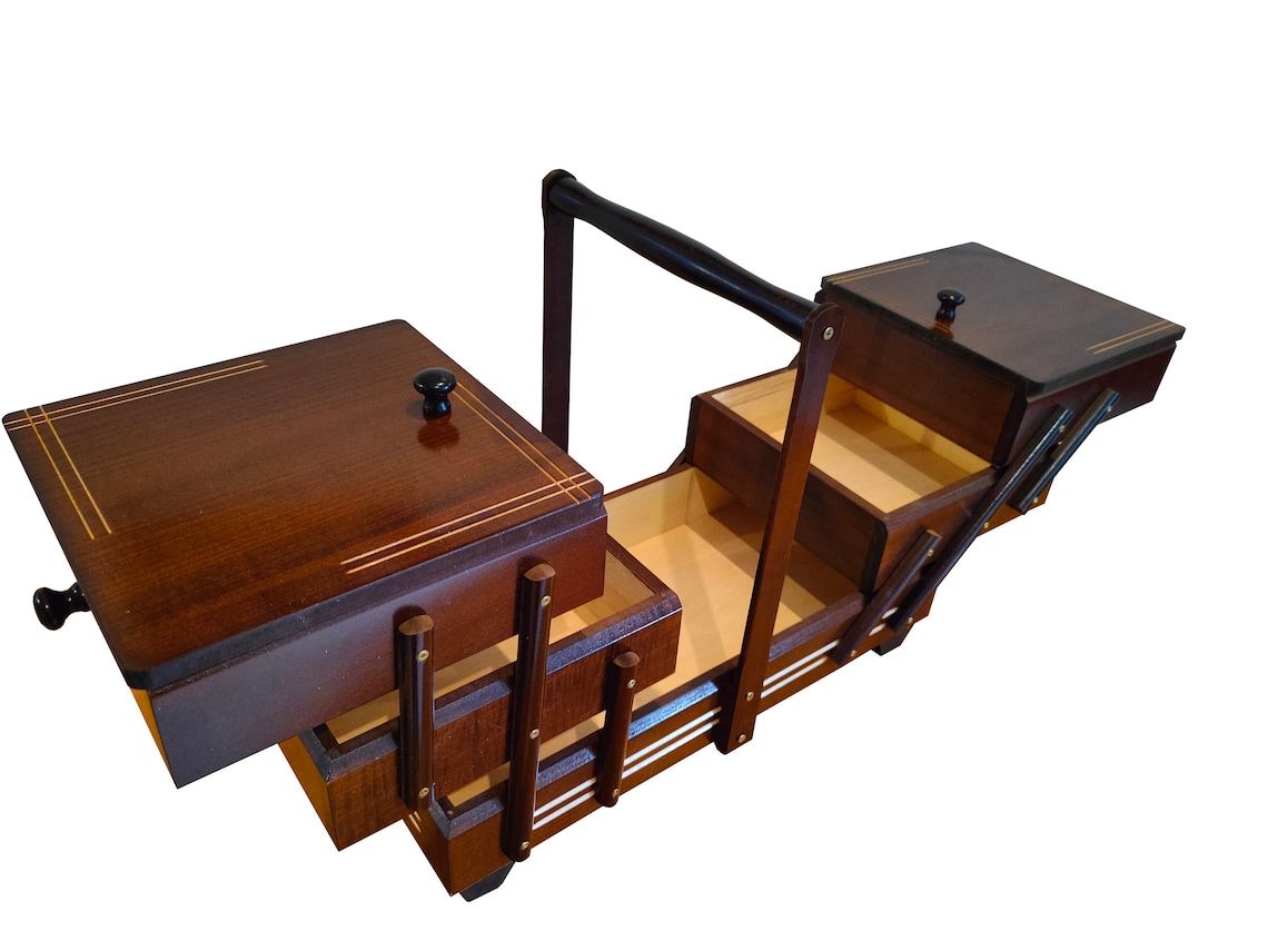 Very Big Sewing Box From Wood Dark Brown Sewing Caddy | Etsy