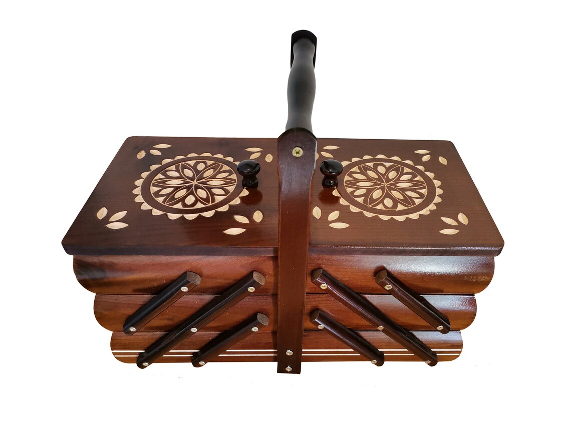 Wooden Sewing Box Made From Natural Wood, Dark Brown Wooden Box for ...