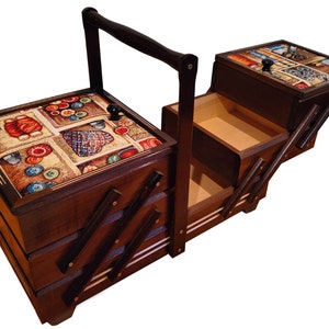 Large Sewing Box in Dark Brown Colour, Wooden Storage Box for Jewelry ...