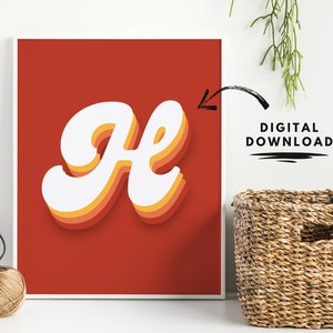 Letter H Wall Art, Boys Room Printable, Kids Room Letters, Initial ...