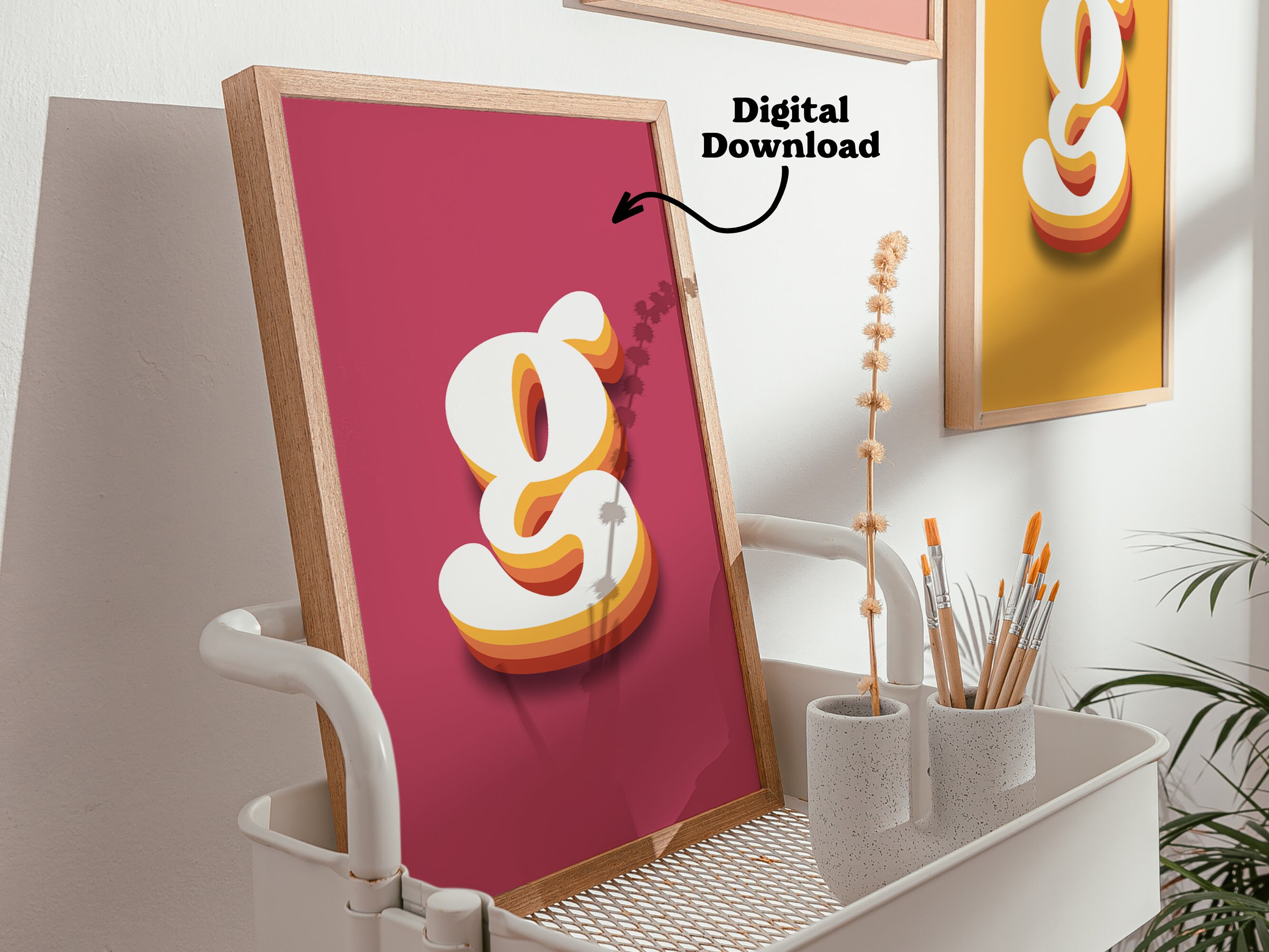 Letter G Wall Decor, Retro Alphabet Poster, Girl Room Printable, Kid ...