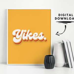 Retro typography poster Yikes digital download print retro | Etsy