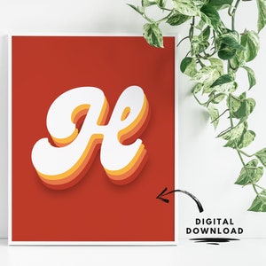 Letter H Wall Art, Boys Room Printable, Kids Room Letters, Initial ...