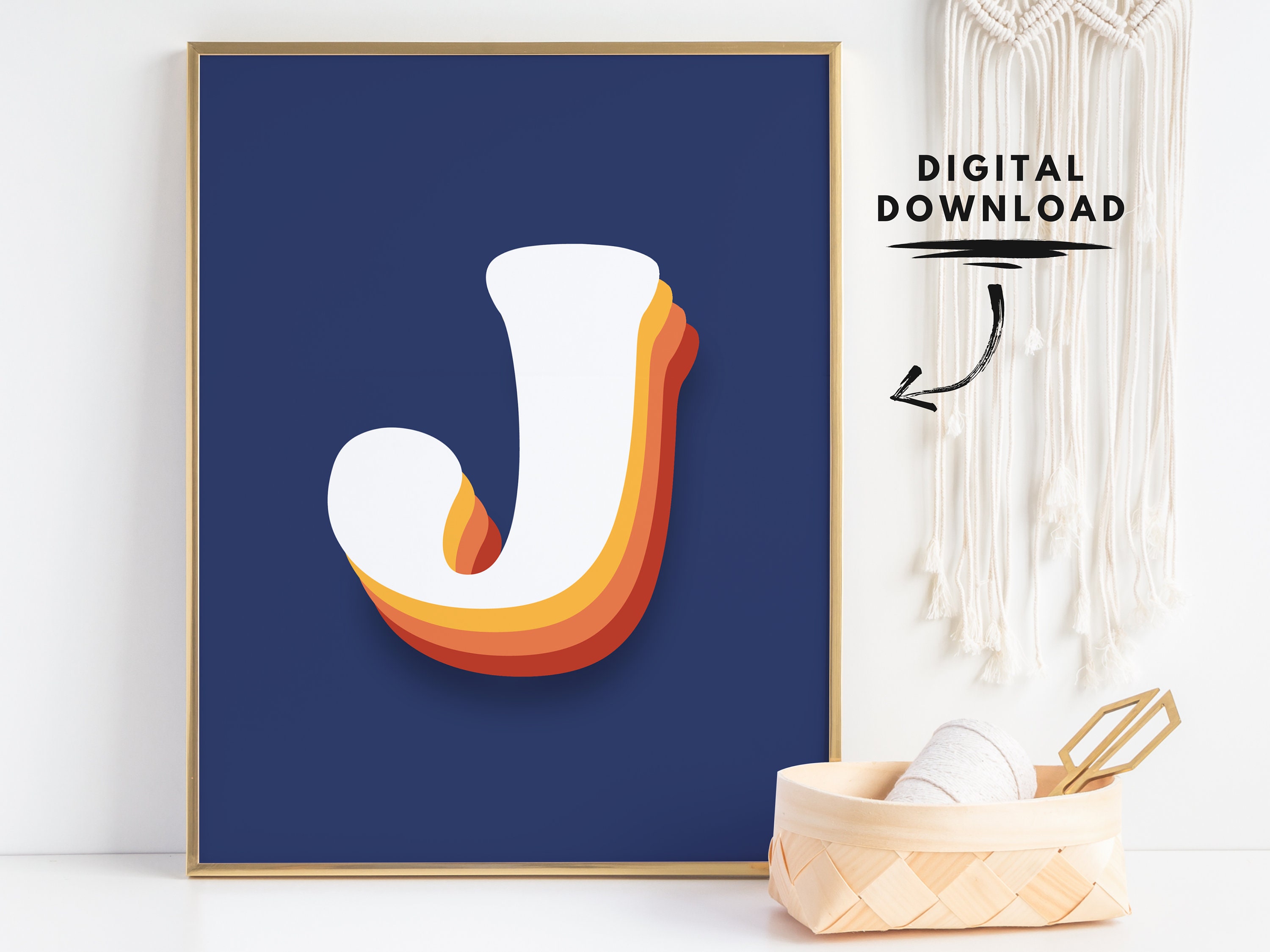 Letter J Wall Art, Boys Room Printable, Kids Room Letters, Initial ...