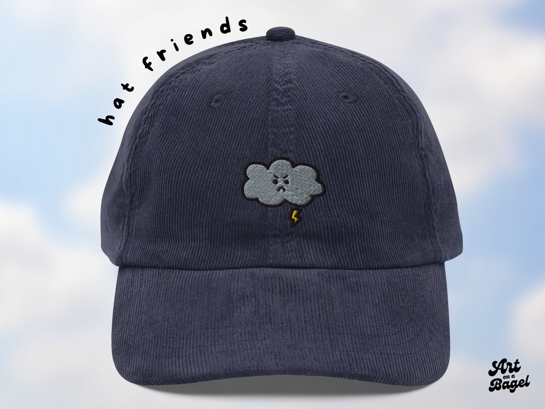 Grumpy Storm Cloud Embroidered Corduroy Hat, Kawaii Cloud, Nature Lover ...