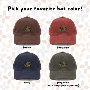 Embroidered Corduroy Snail Hat, Vintage Dad Cap, Happy Snail Patch ...