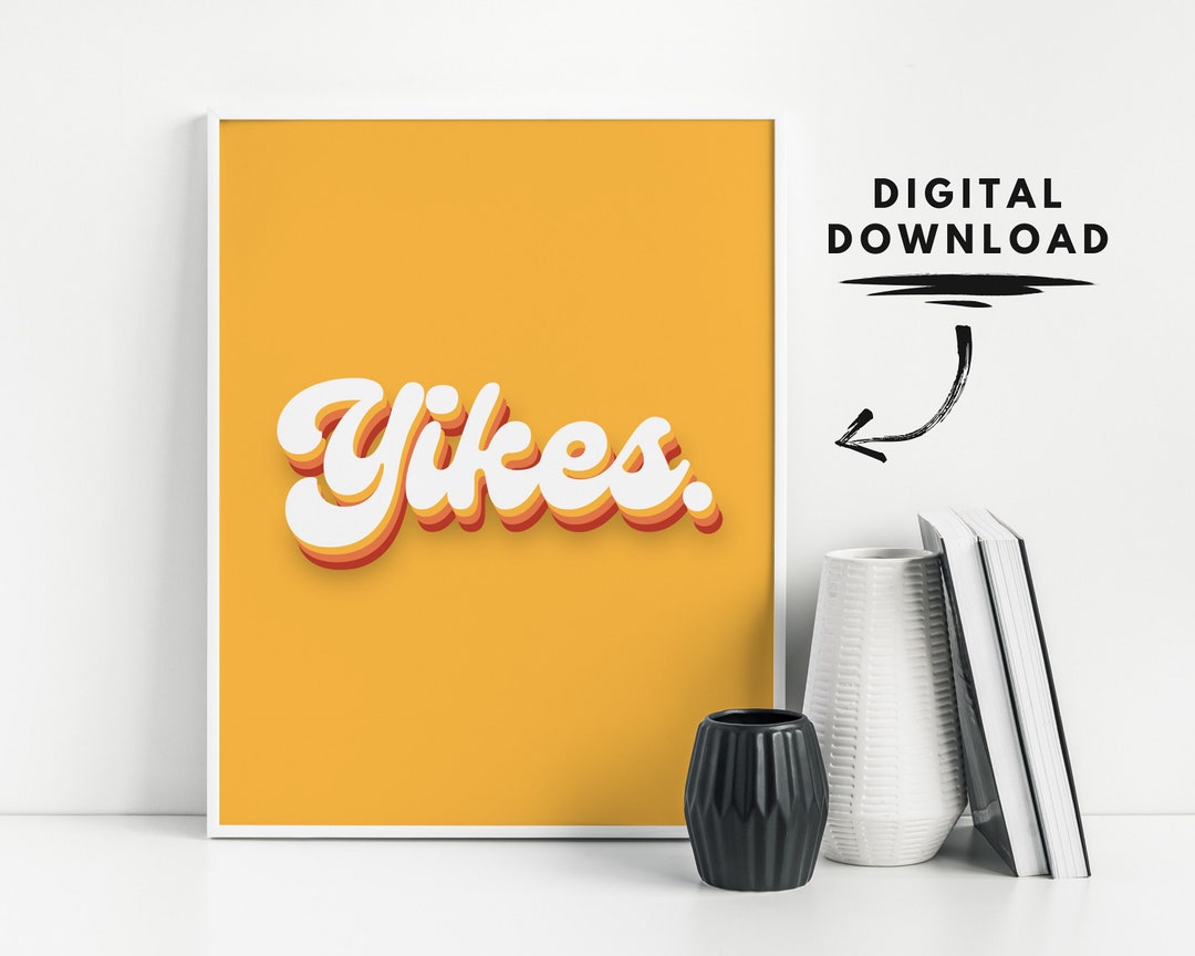 Retro Typography Poster, Yikes, Digital Download Print, Retro Font, 70s ...