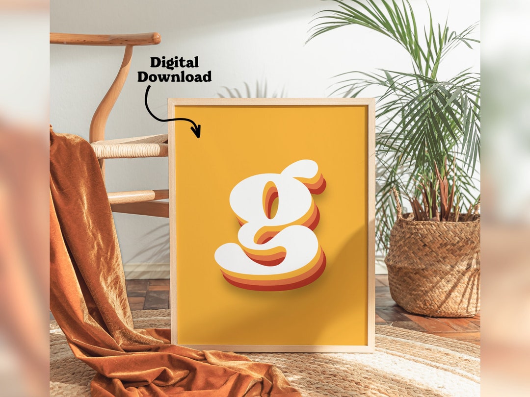 Retro Letter G Print: Yellow Mid-century Initial (digital Download) - Etsy