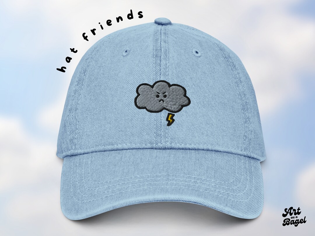 Grumpy Storm Cloud Embroidered Denim Hat, Jean Cap, Kawaii Cloud ...