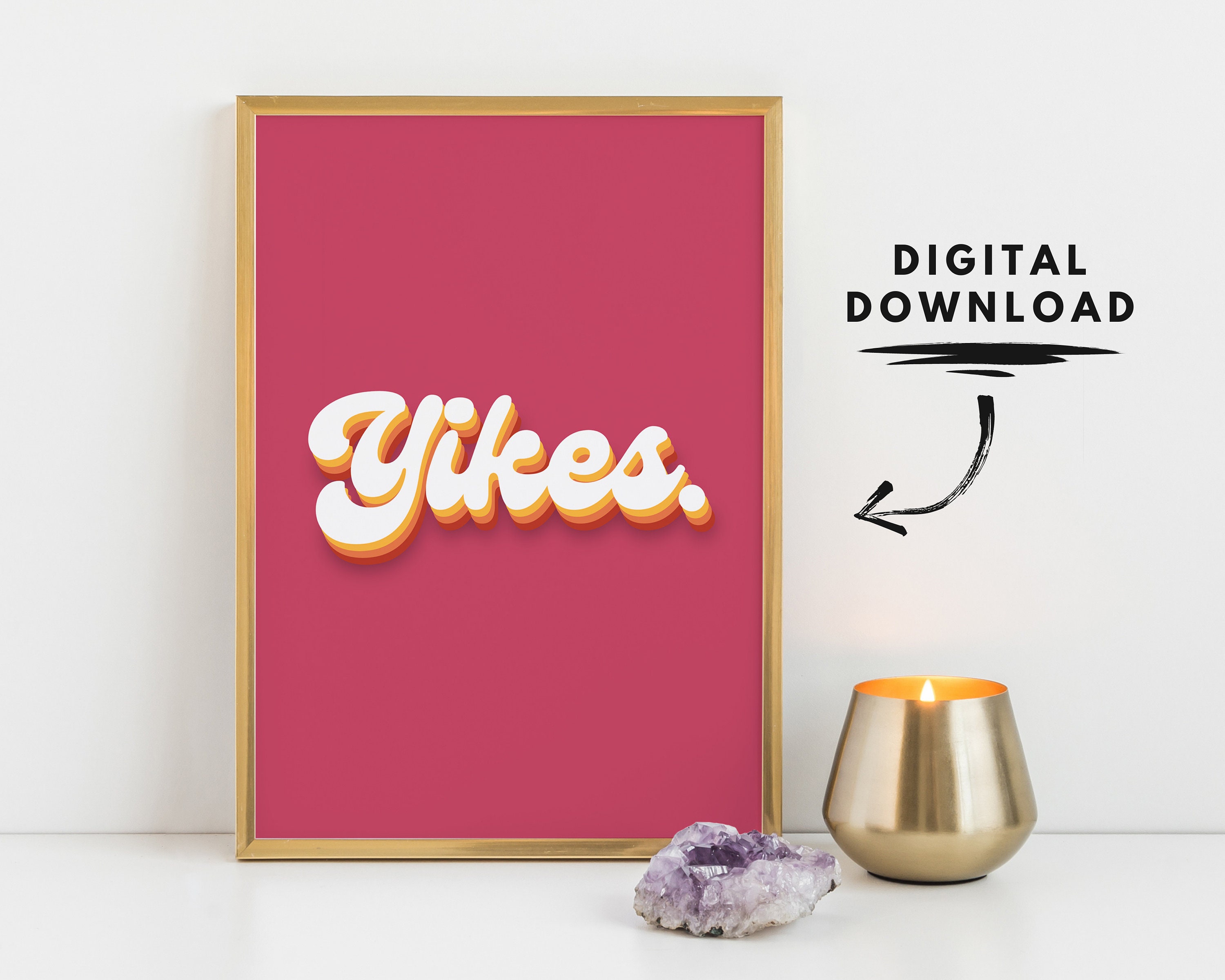 Yikes Retro Typography Poster: 70s Inspired Wall Art (digital Download ...