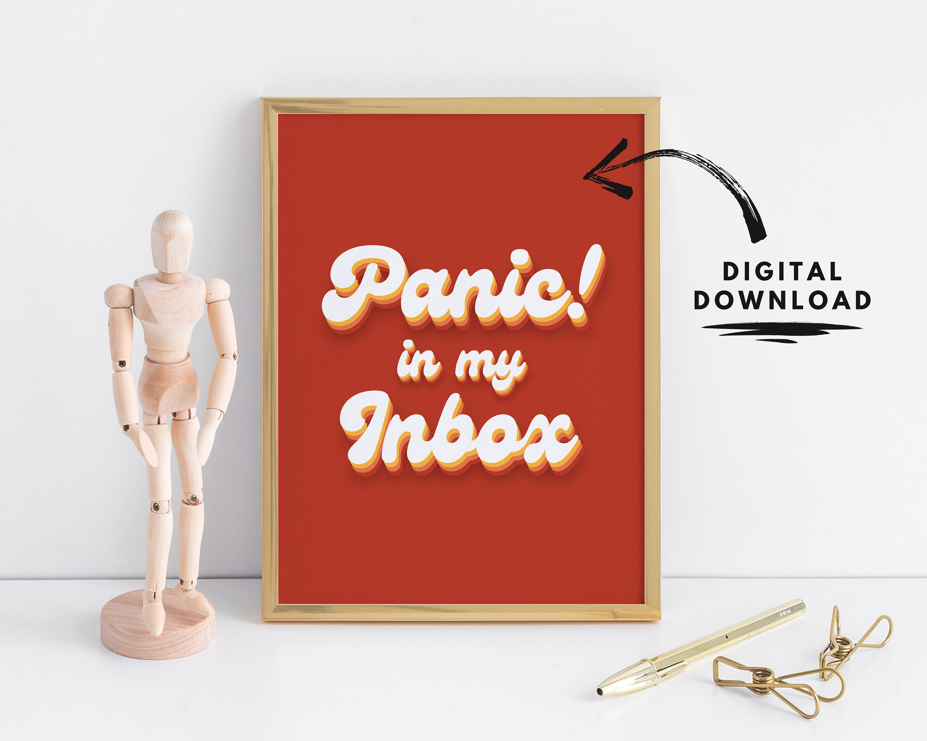 Panic in My Inbox, Retro Office Poster, Work Meme, Typography ...