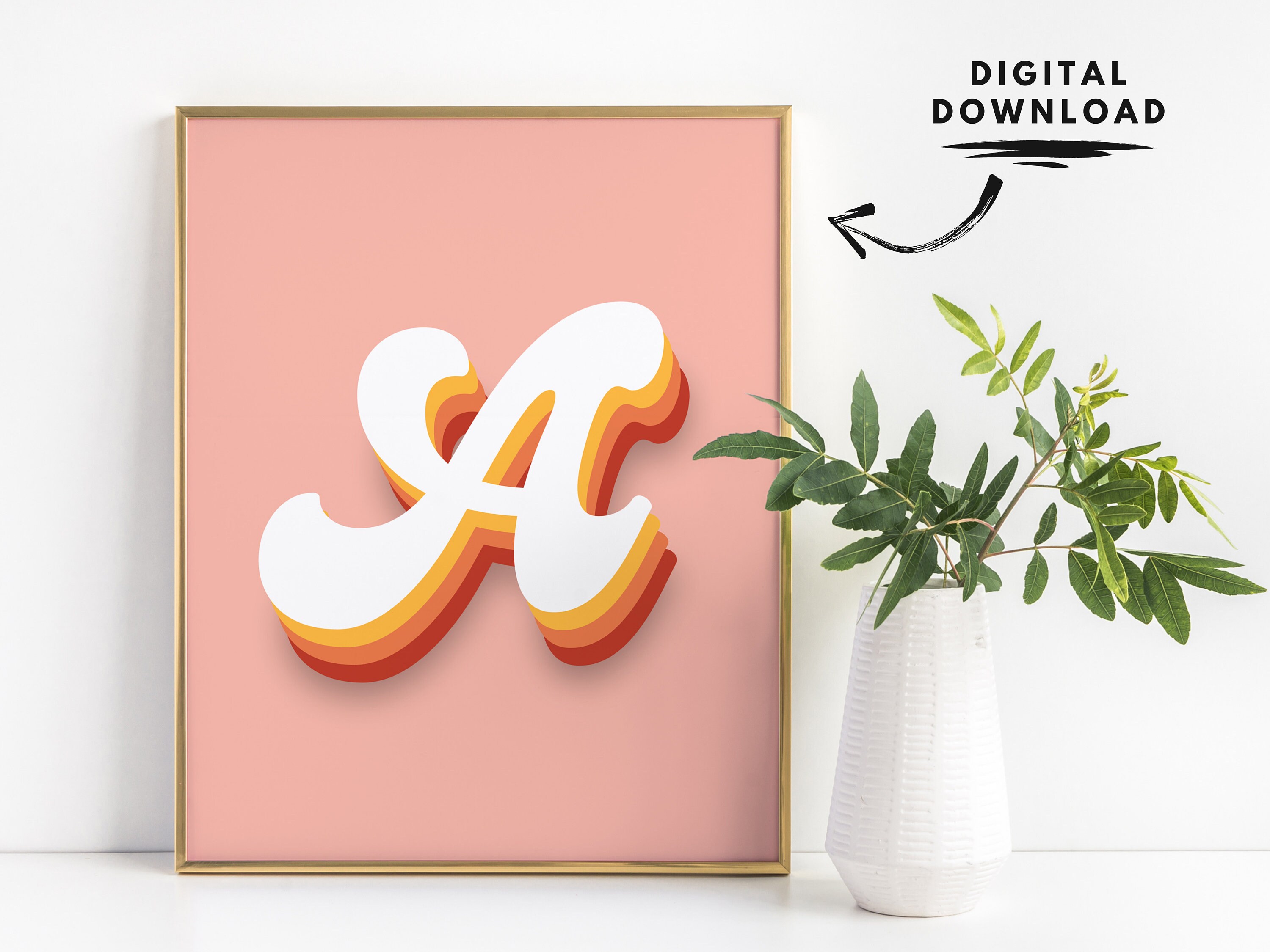 Retro Letter A Print: Kids Room Initial Sign Pastel Pink (digital ...