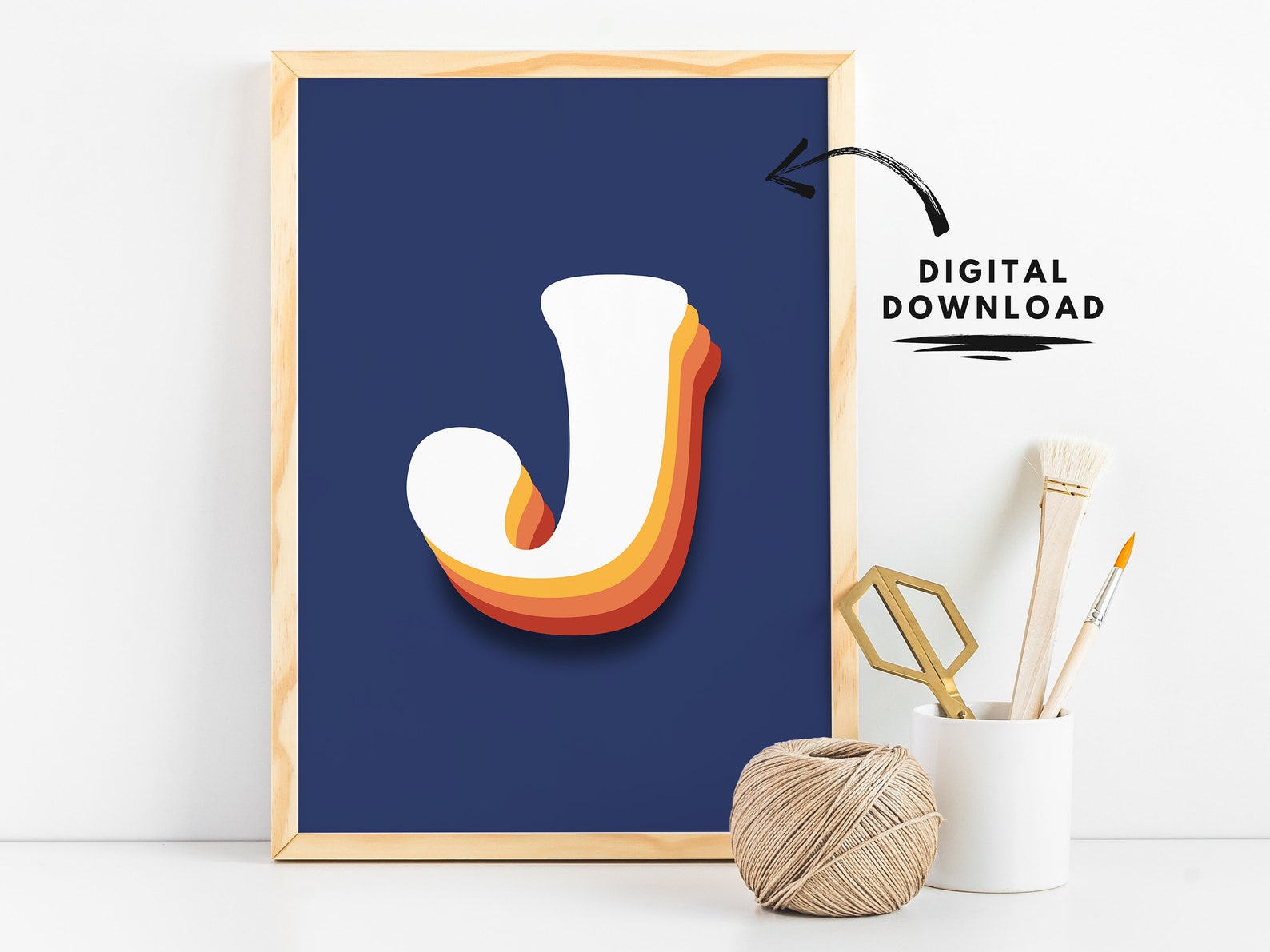 Retro Letter J Print: Navy Blue Initial Sign (digital Download) - Etsy