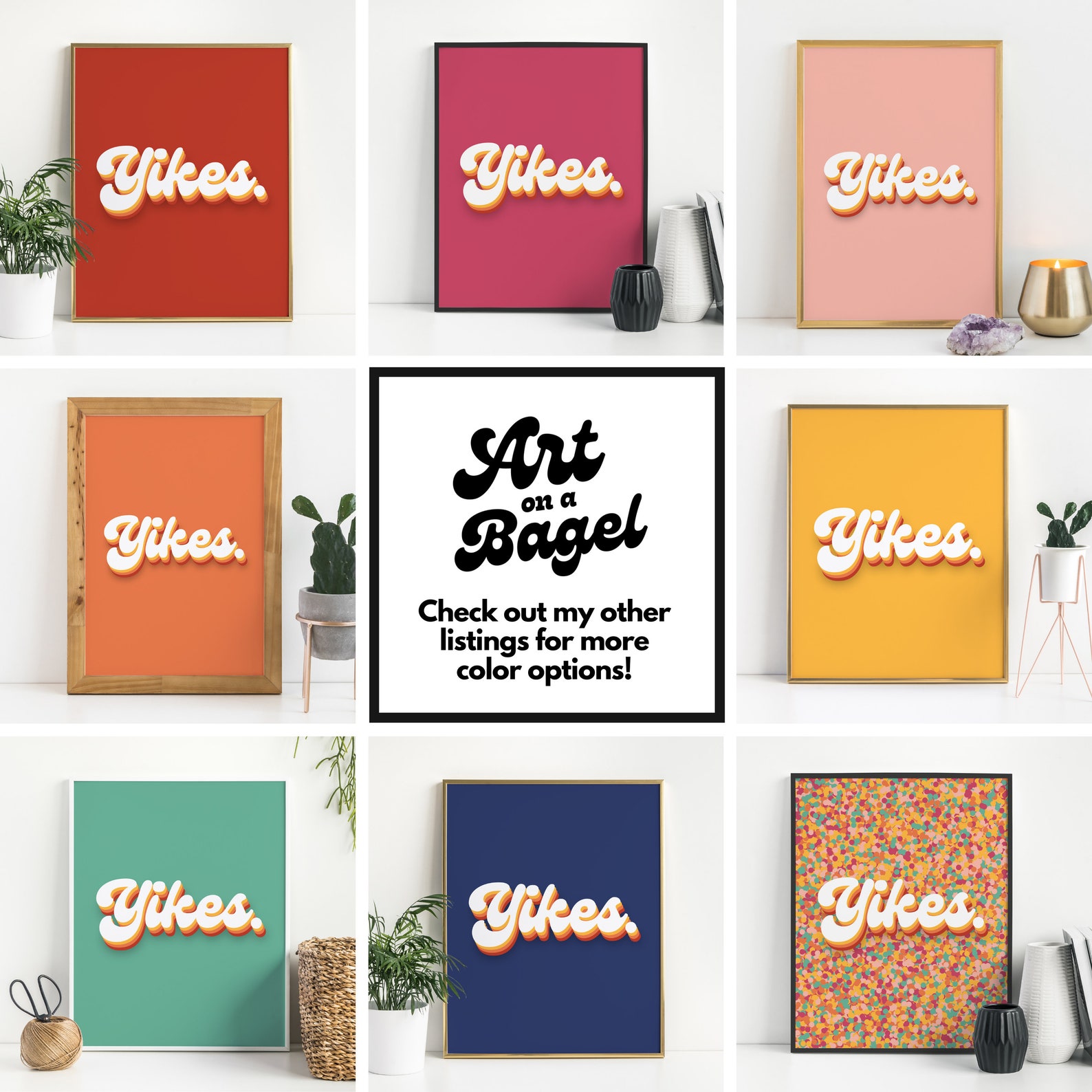 Retro Typography Poster, Yikes, Digital Download Print, Retro Font, 70s ...