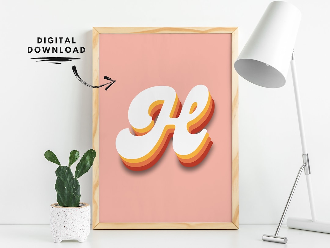 Retro Letter H Print: Pastel Pink Nursery Initial (digital Download) - Etsy