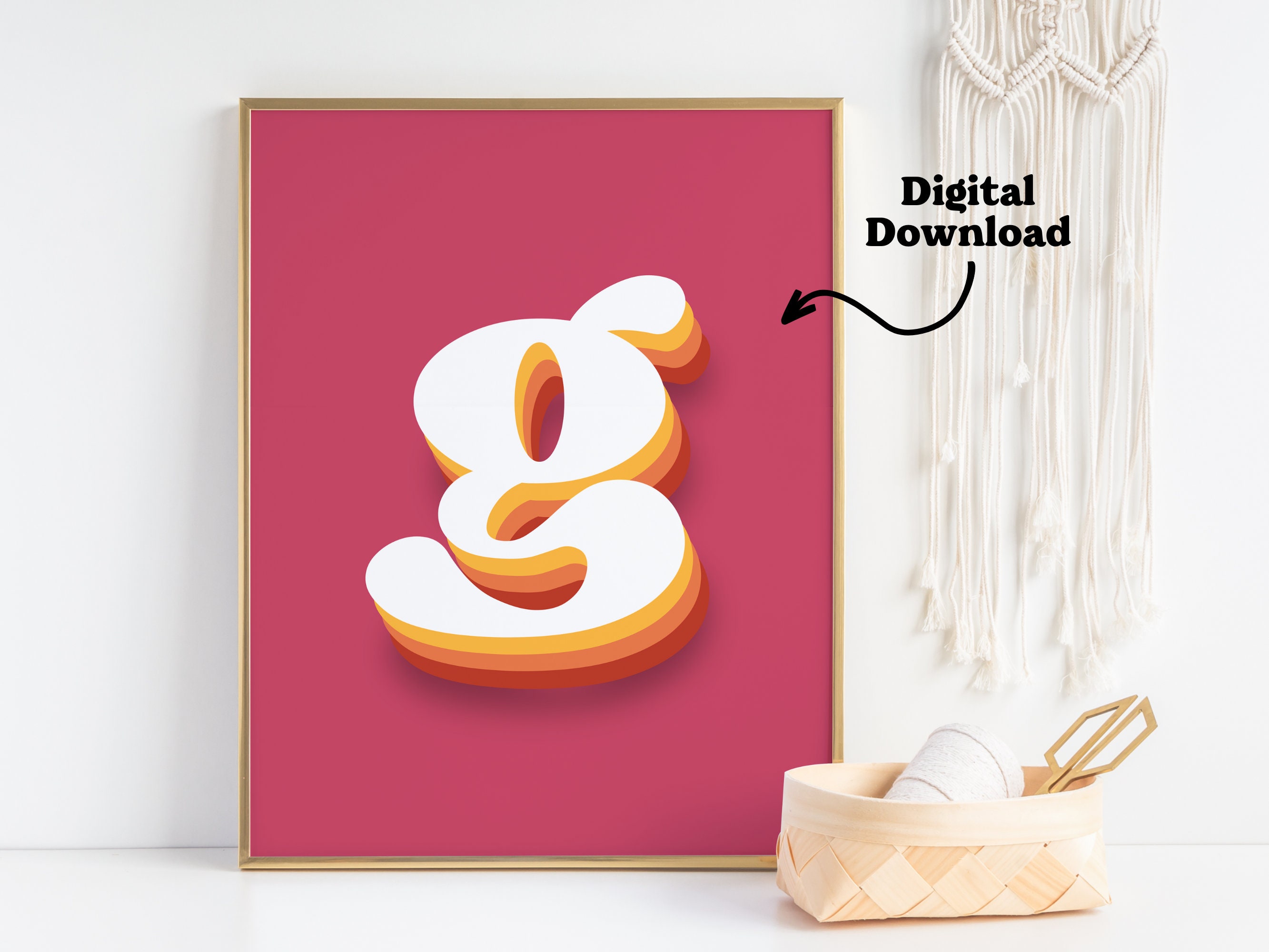 Letter G Wall Decor, Retro Alphabet Poster, Girl Room Printable, Kid ...