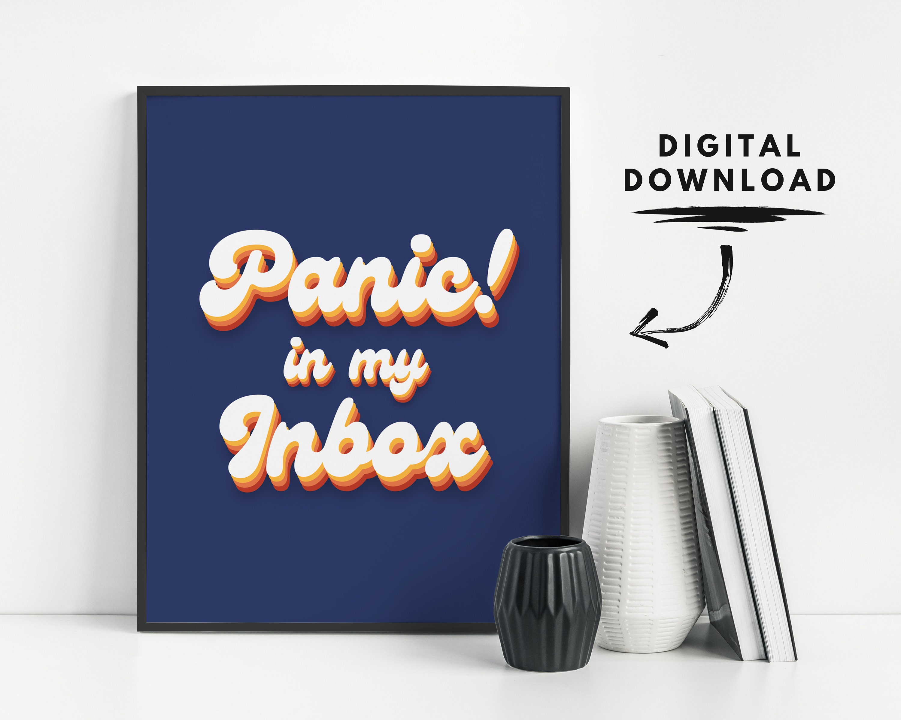 Panic in My Inbox, Retro Office Poster, Work Meme, Typography ...