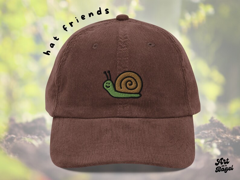 Embroidered Corduroy Snail Hat, Vintage Dad Cap, Happy Snail Patch ...