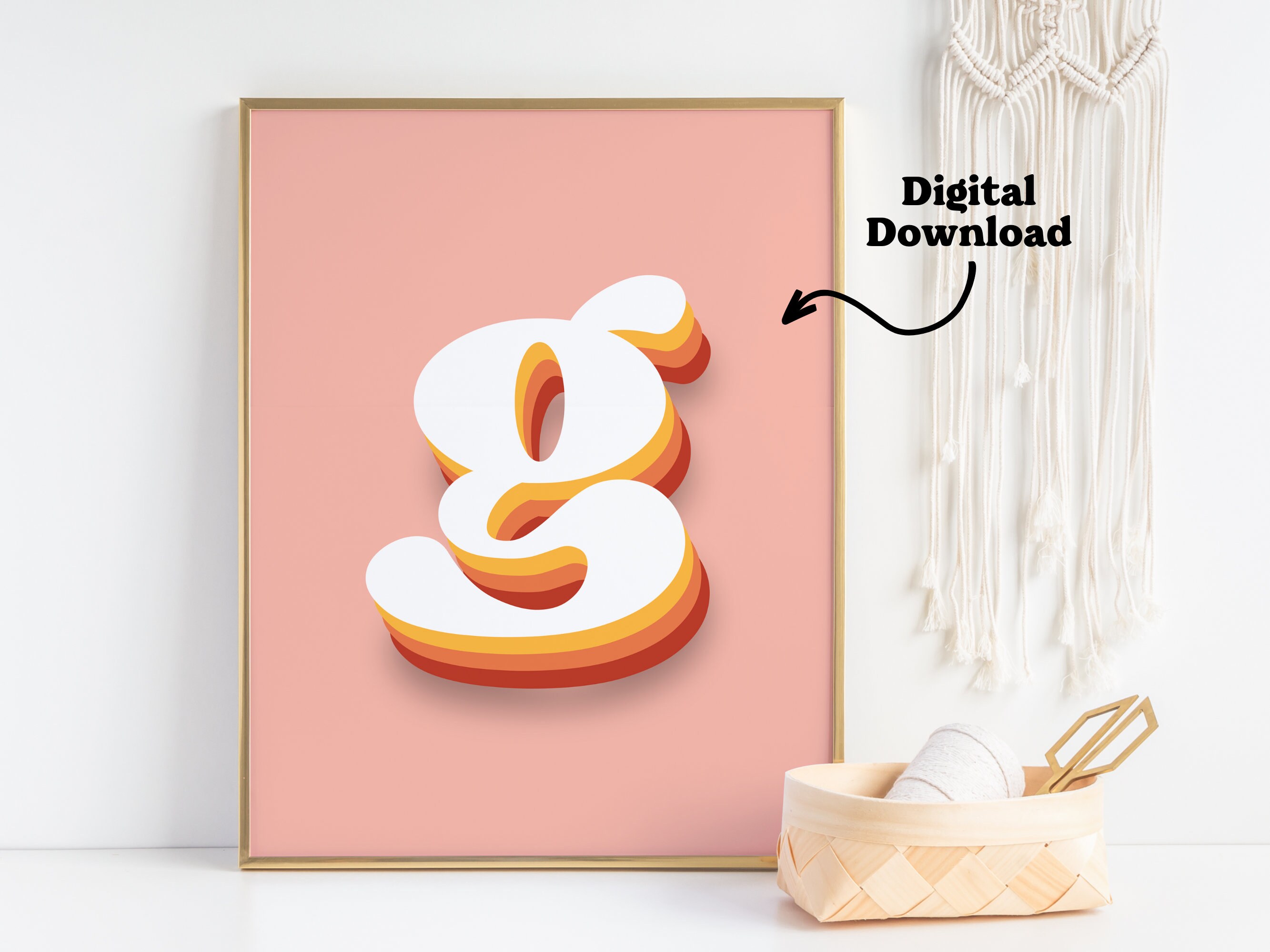 Letter G Wall Decor, Retro Alphabet Poster, Girl Room Printable, Kid ...