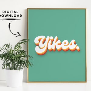 Retro Typography Poster, Yikes, Digital Download Print, Retro Font, 70s ...