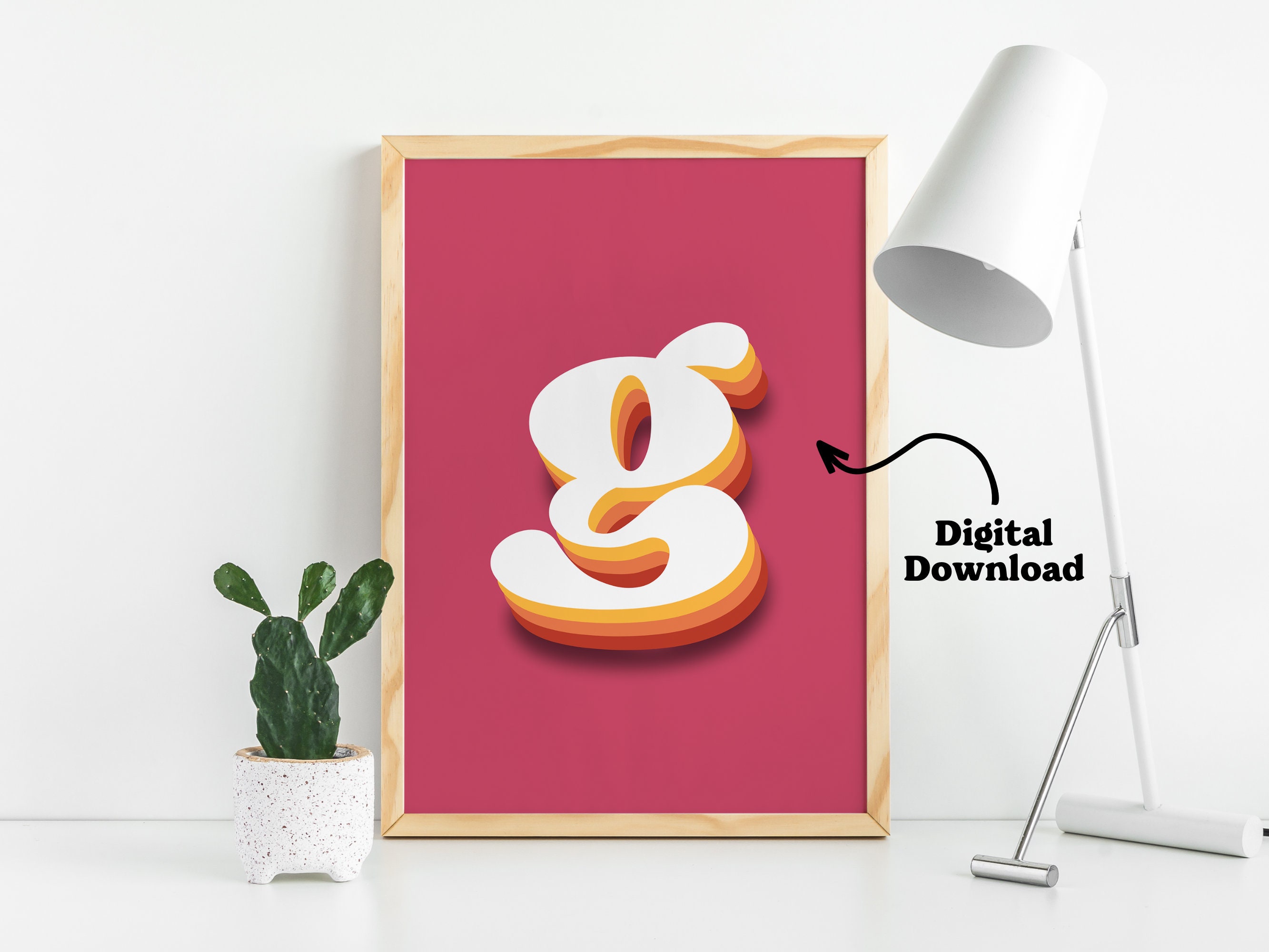 Letter G Wall Decor, Retro Alphabet Poster, Girl Room Printable, Kid ...