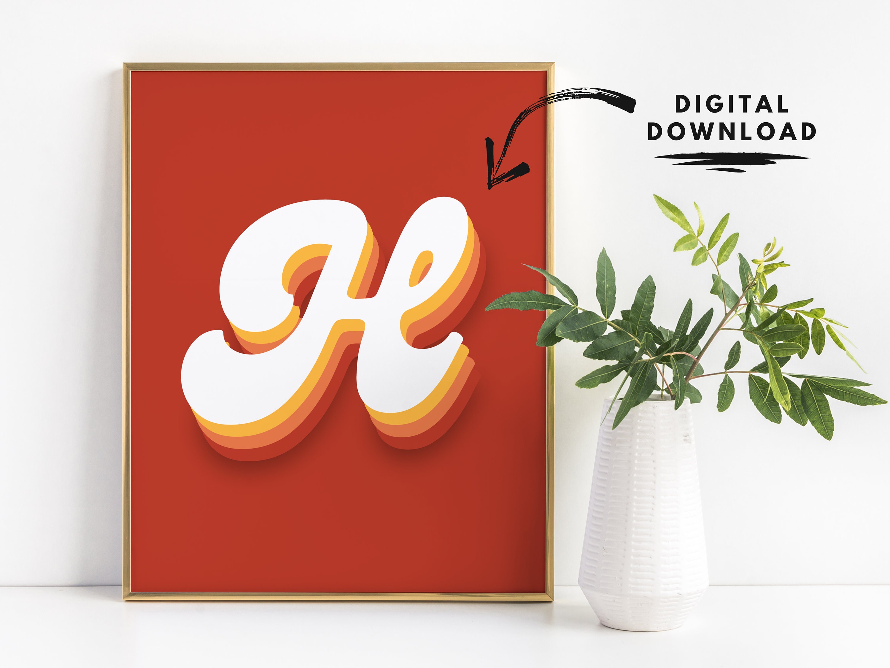 Letter H Wall Art, Boys Room Printable, Kids Room Letters, Initial ...