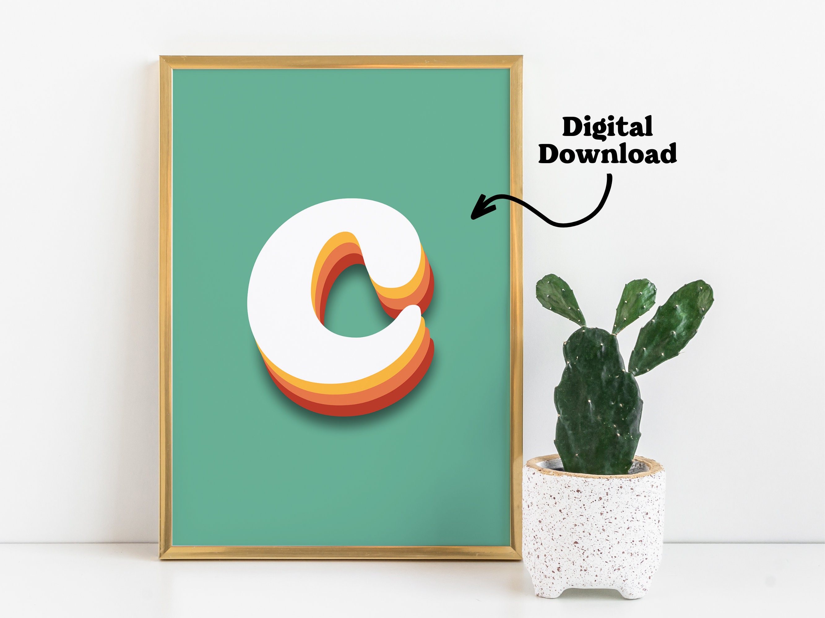 Retro Letter C Printable Wall Art in Teal Green - Etsy