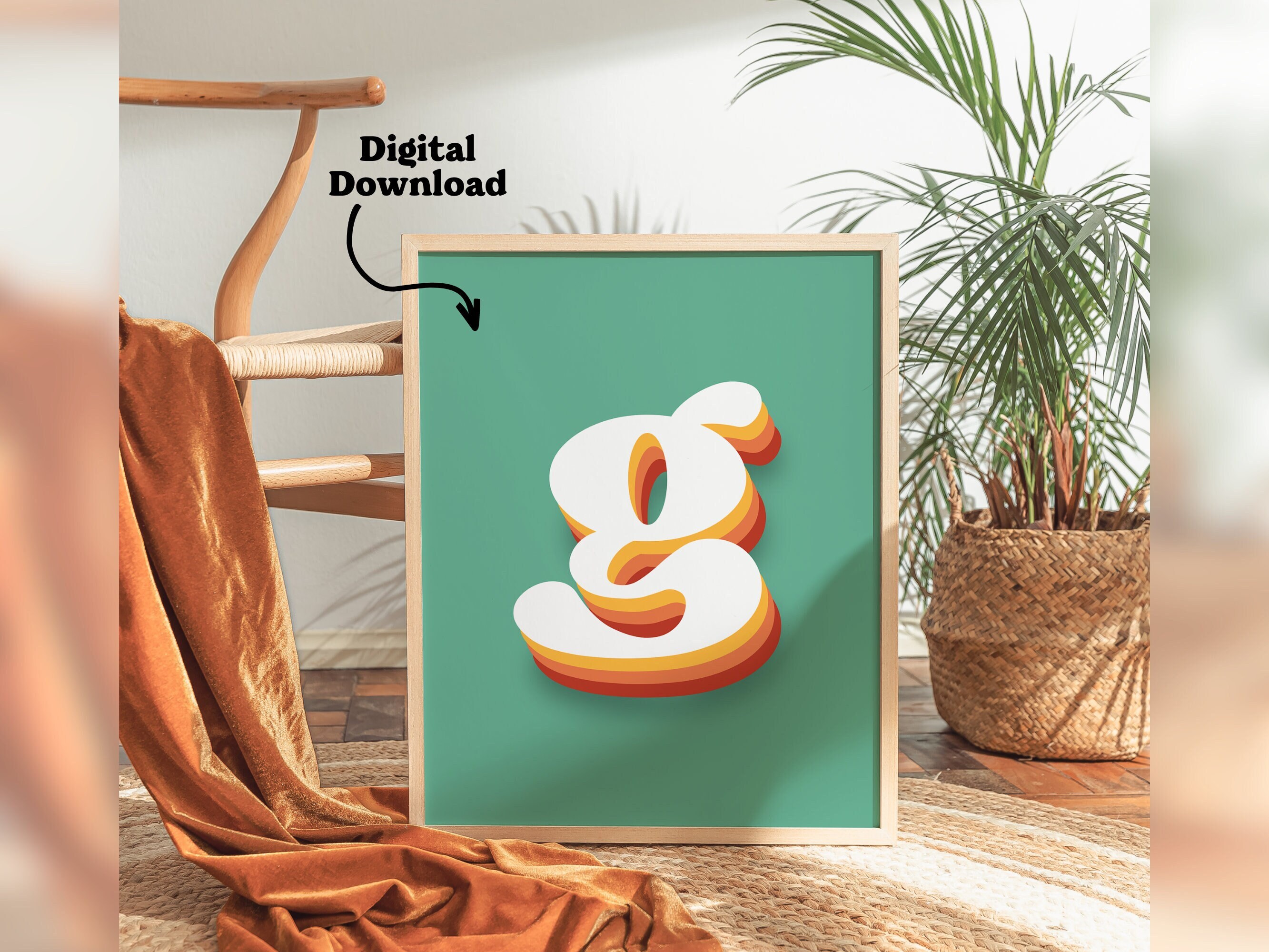 Letter G Wall Decor, Retro Alphabet Poster, Boy Room Printable, Kids ...