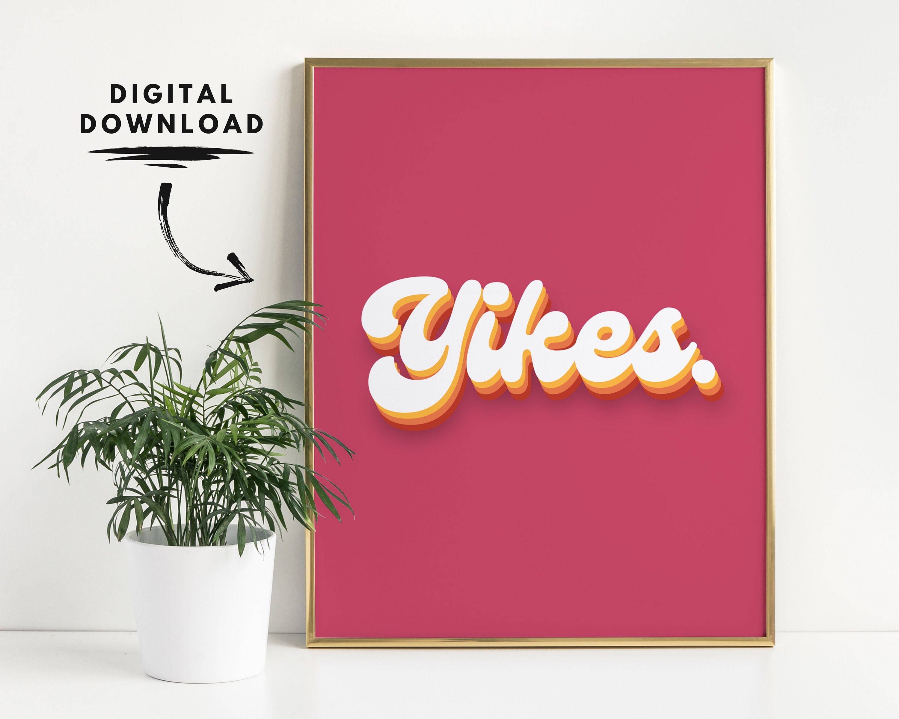 Retro typography poster Yikes digital download print retro | Etsy