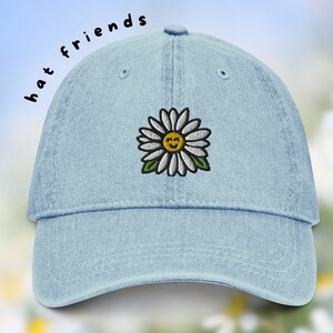 Embroidered Daisy Hat, Cute Baseball Cap, 90s Denim, Retro Daisies ...