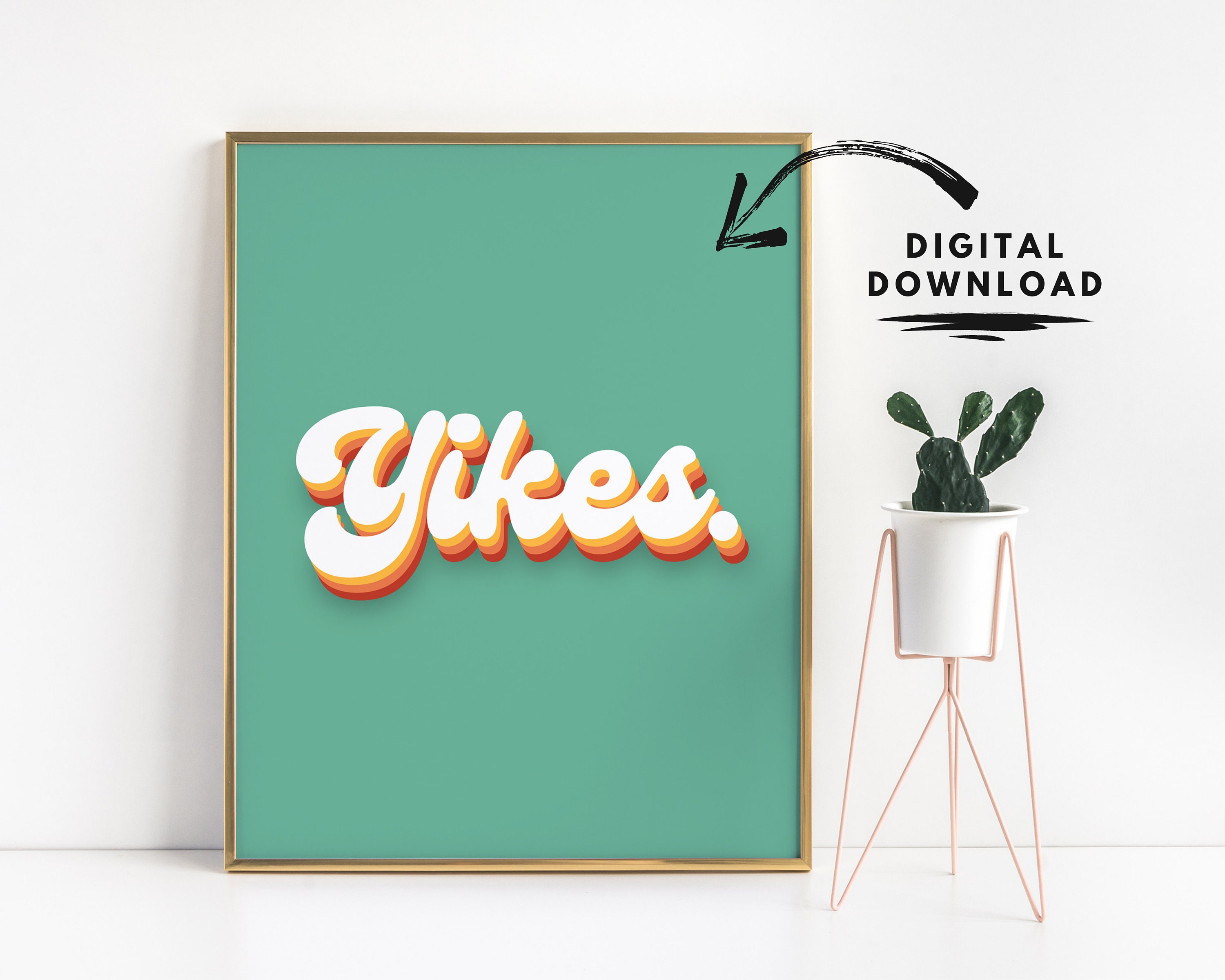 Retro Typography Poster, Yikes, Digital Download Print, Retro Font, 70s ...