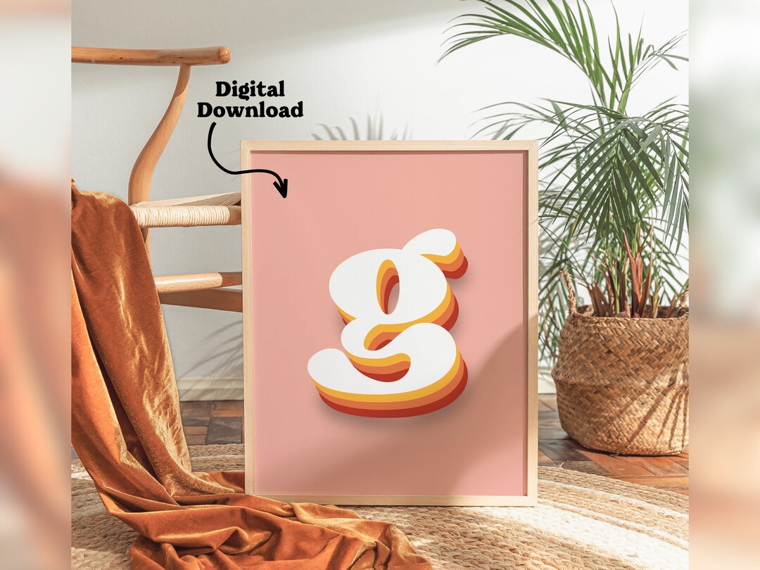 Retro Letter G Print: Pink Initial Wall Decor (digital Download) - Etsy