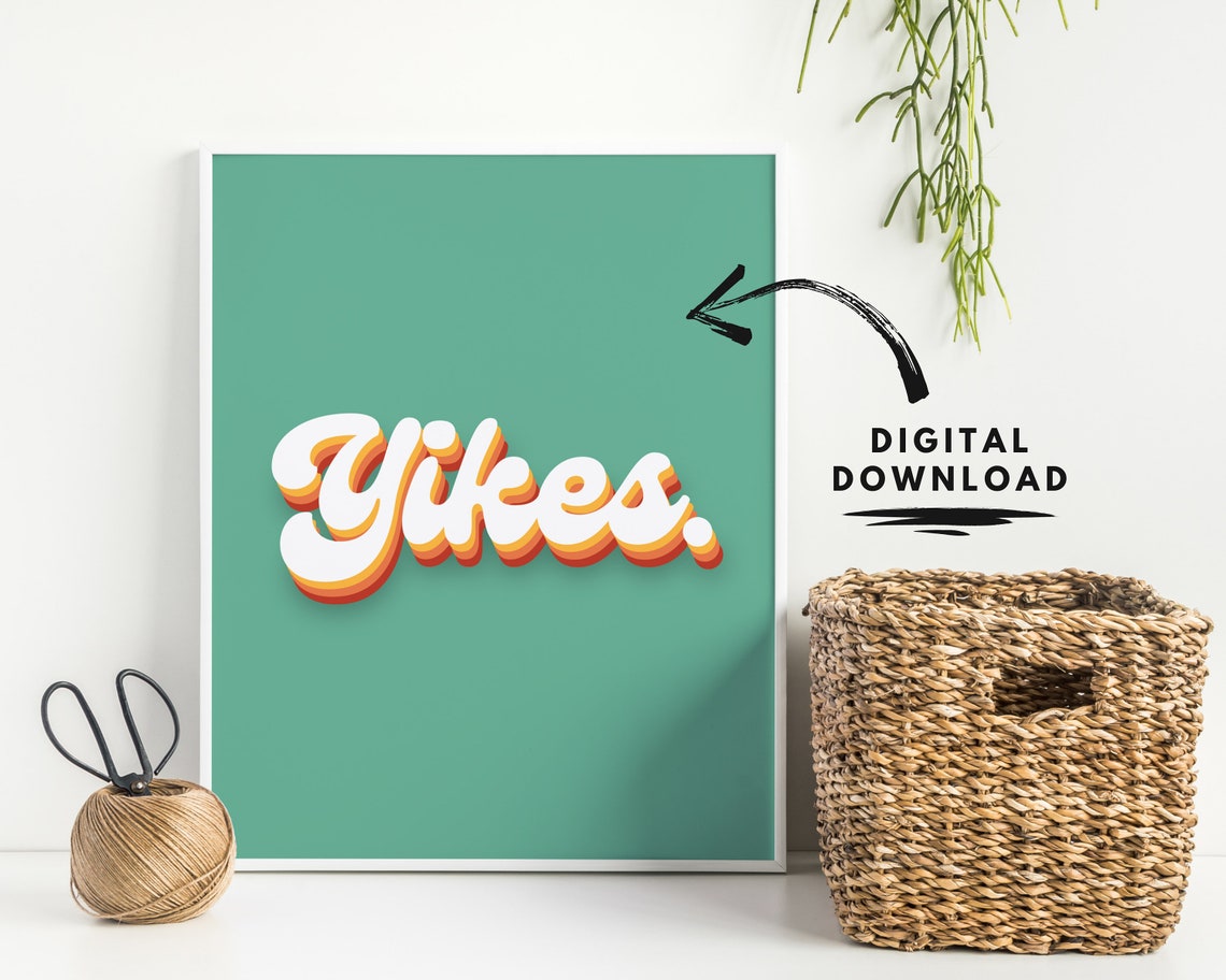 Retro Typography Poster, Yikes, Digital Download Print, Retro Font, 70s ...