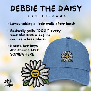 Embroidered Daisy Hat, Cute Baseball Cap, 90s Denim, Retro Daisies ...