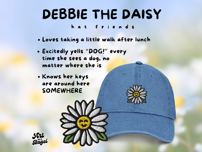 Embroidered Daisy Hat, Cute Baseball Cap, 90s Denim, Retro Daisies ...