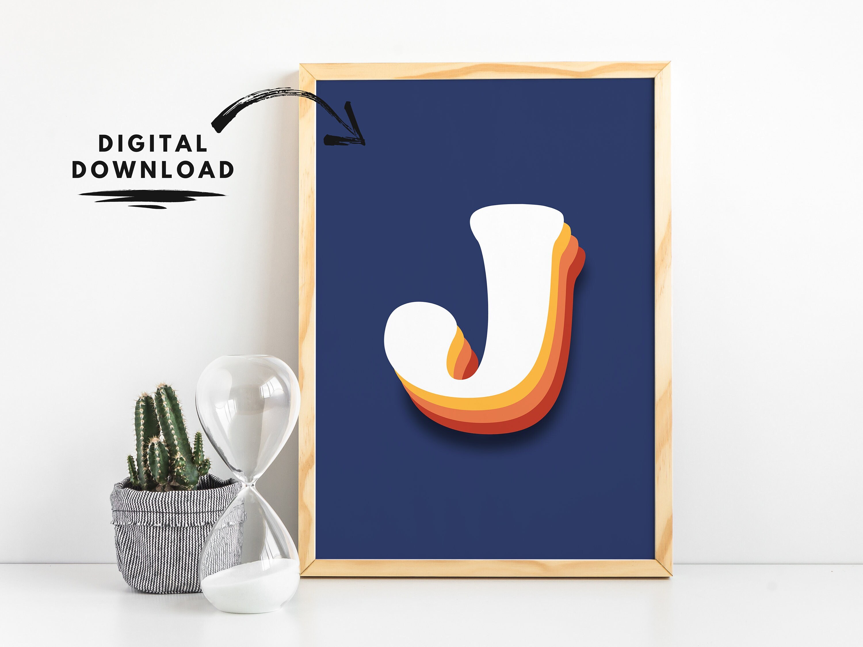 Retro Letter J Print: Navy Blue Initial Sign (digital Download) - Etsy
