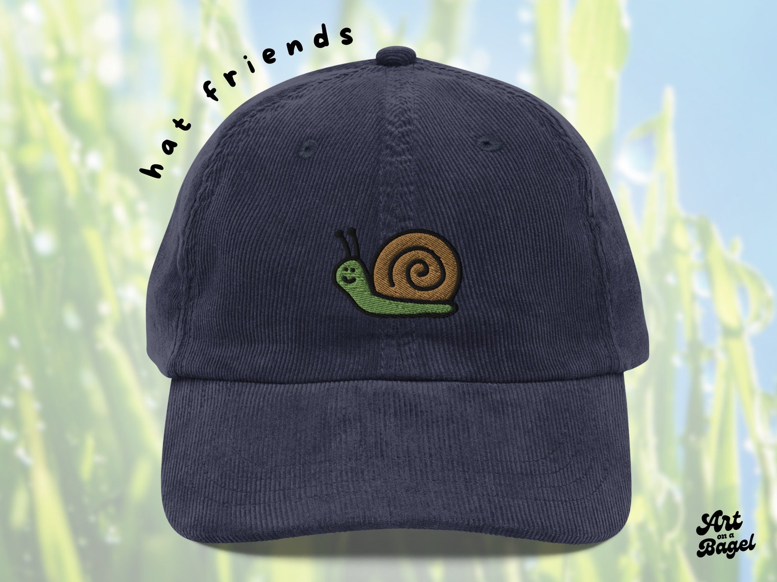 Embroidered Corduroy Snail Hat, Vintage Dad Cap, Happy Snail Patch ...