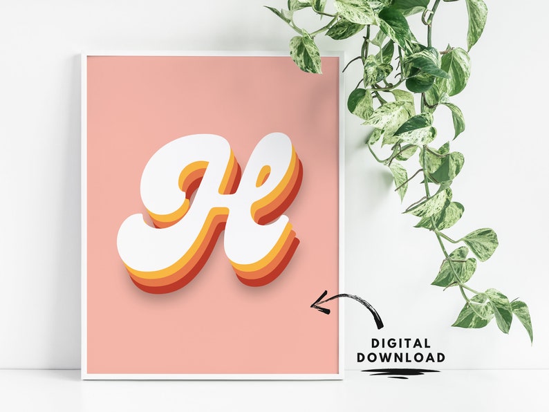 Retro Letter H Print: Pastel Pink Nursery Initial (digital Download) - Etsy