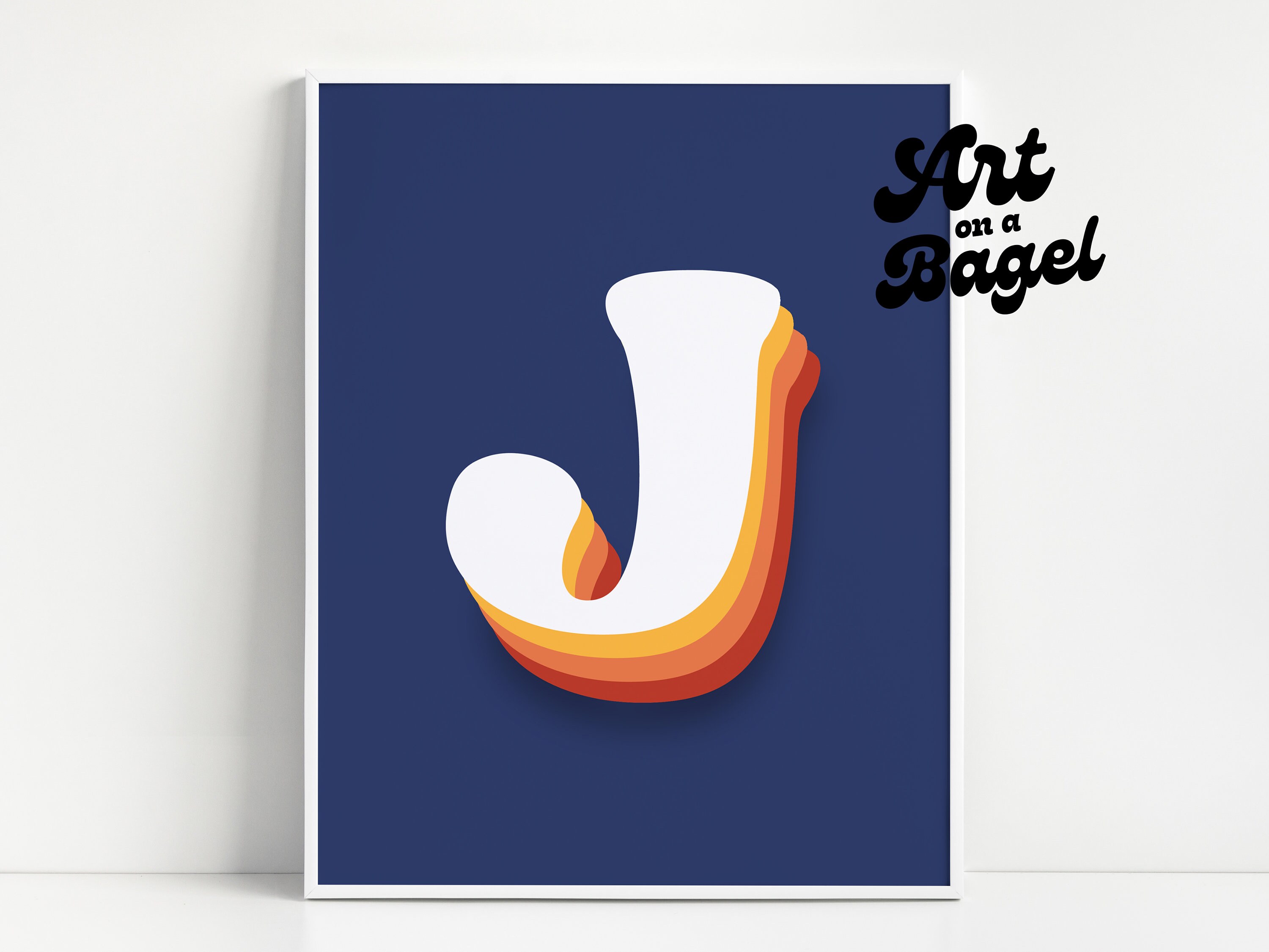 Retro Letter J Print: Navy Blue Initial Sign (digital Download) - Etsy