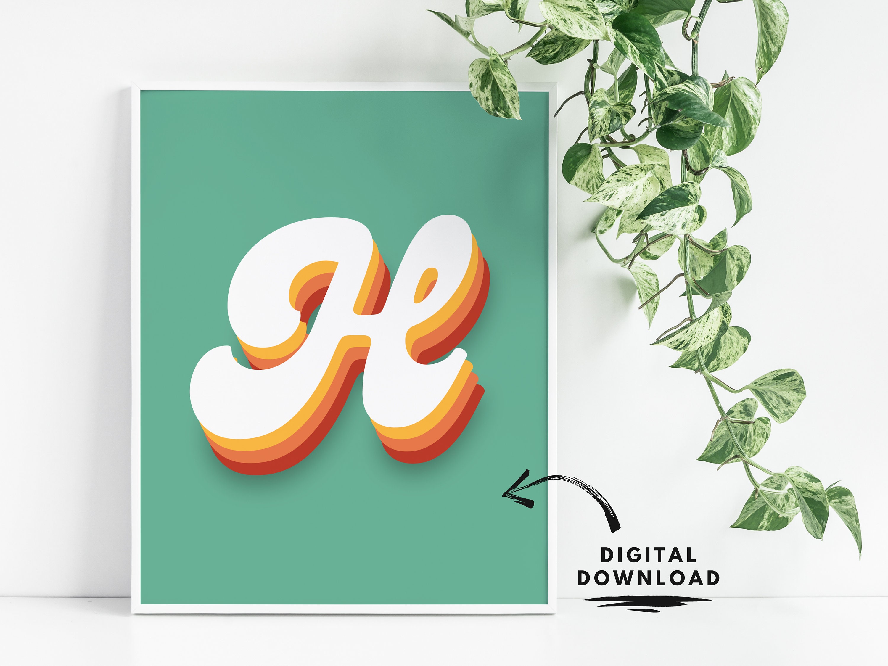 Letter H Wall Art Printable, Kids Room Letters, Initial Signs for ...