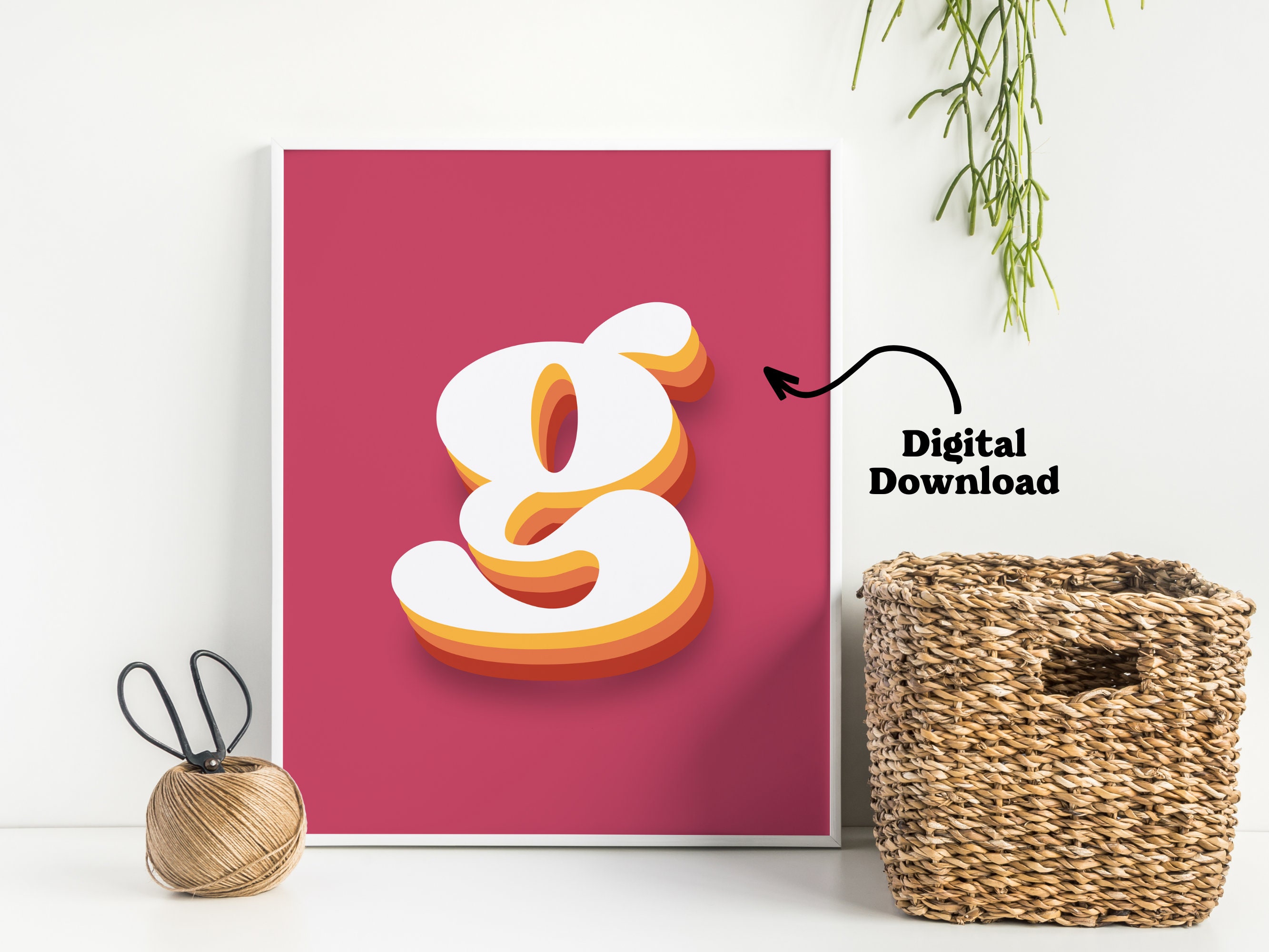 Letter G Wall Decor, Retro Alphabet Poster, Girl Room Printable, Kid ...