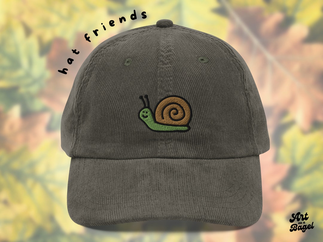 Embroidered Corduroy Snail Hat, Vintage Dad Cap, Happy Snail Patch ...