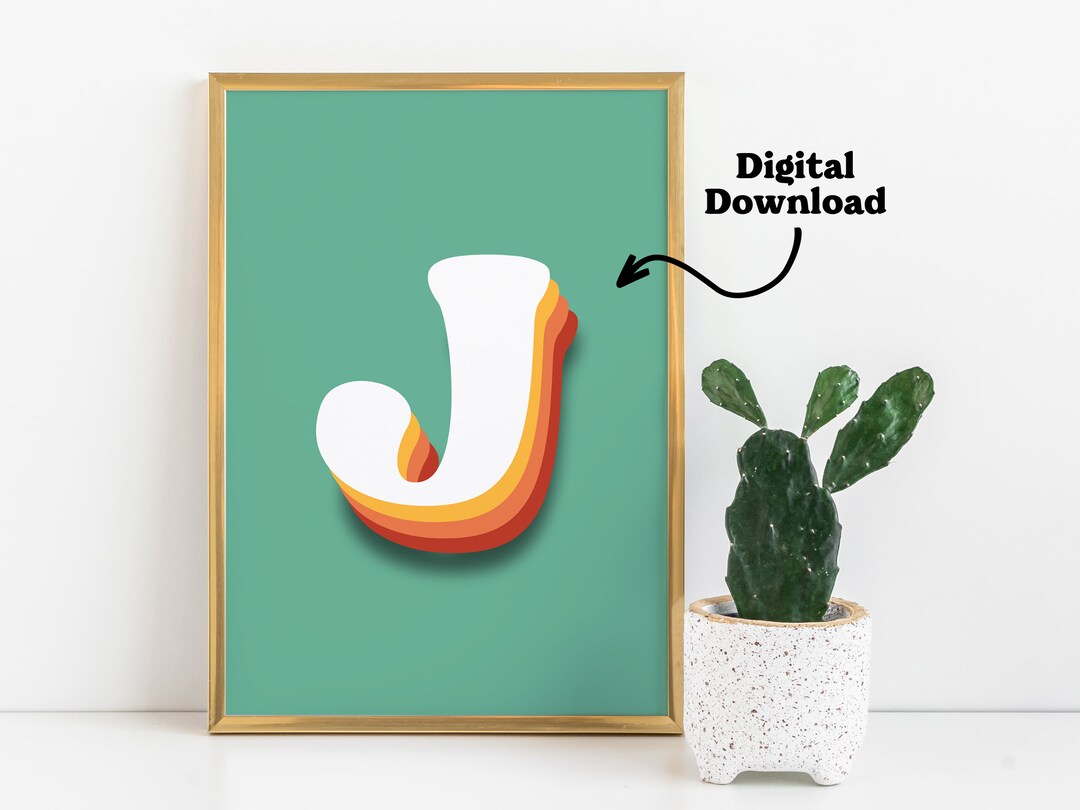Retro Letter J Print: 70s Style Nursery Initial Sign (digital Download ...