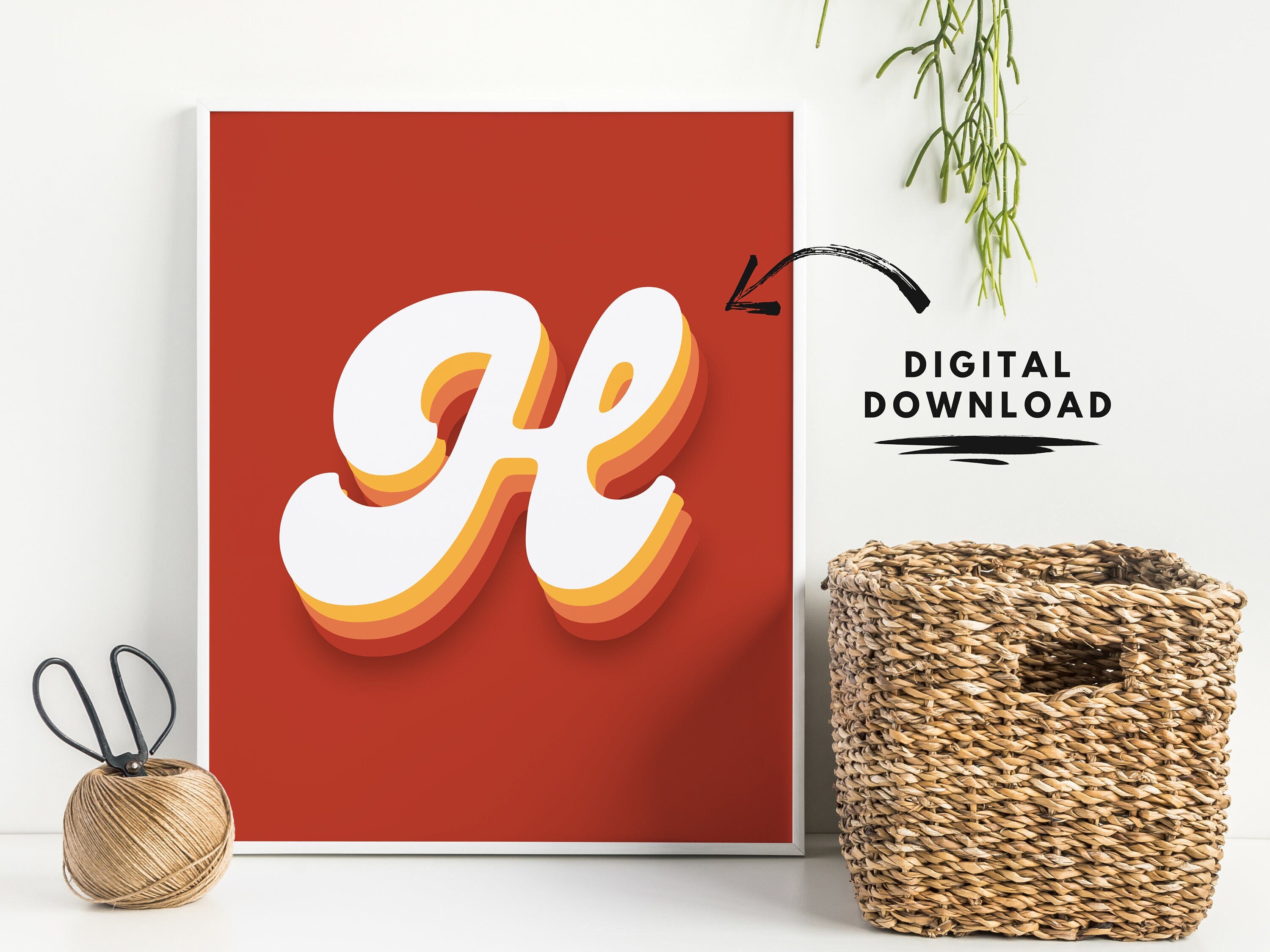 Letter H Wall Art, Boys Room Printable, Kids Room Letters, Initial ...